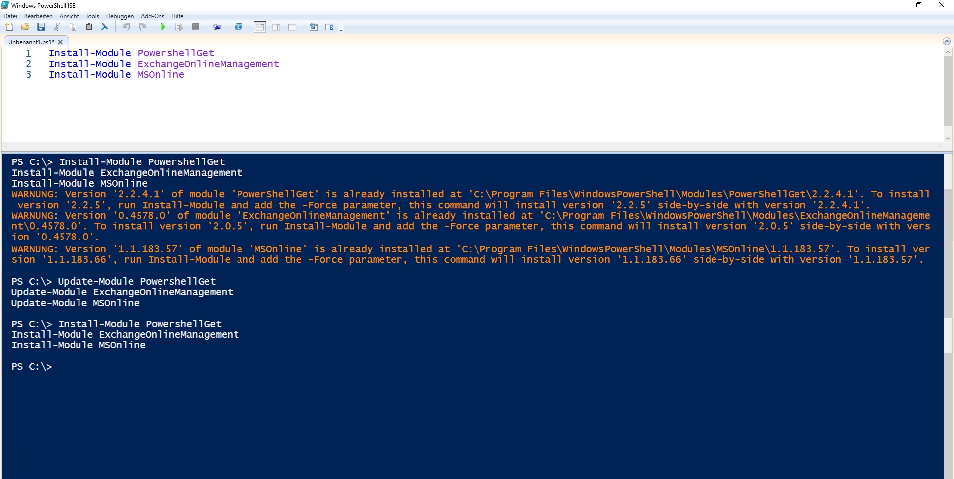 Installation / Update der PowerShell Module für die Verbindung zu Office 365 | MI(N)T Schnacker